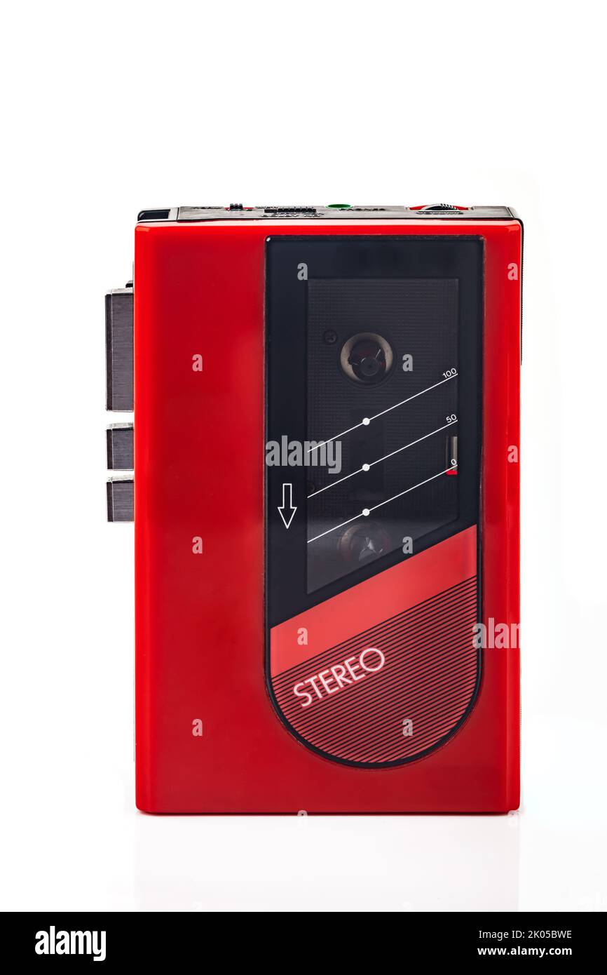Beautiful red vintage audio cassette player over white background Stock ...