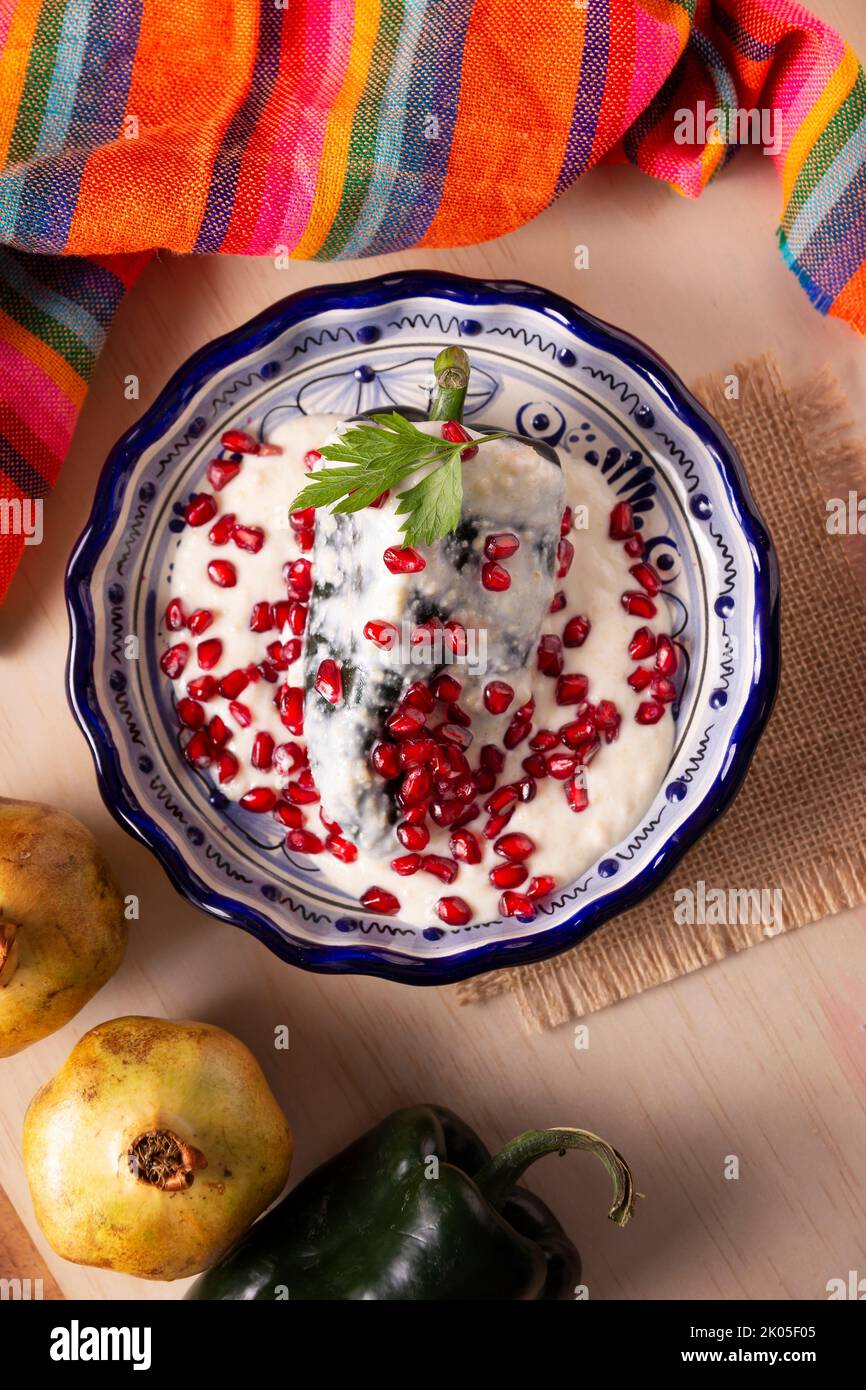 Chile en Nogada, Typical dish from Mexico. Prepared with poblano chili ...