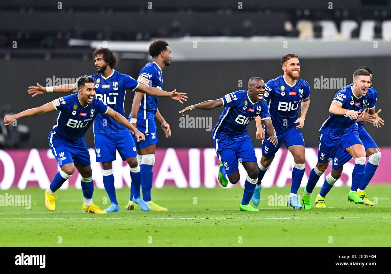 Doha, Qatar. 9th Sep, 2022. Al-Hilal's players celebrate winning the ...