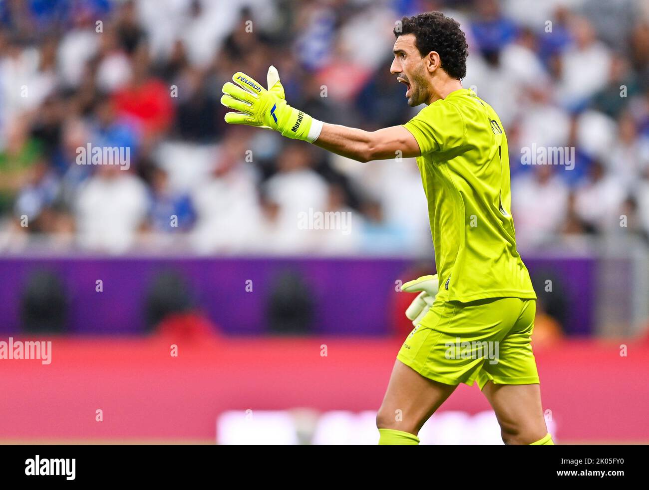 Doha, Qatar. 9th Sep, 2022. Zamalek's goalkeeper Mohamed Awad reacts ...