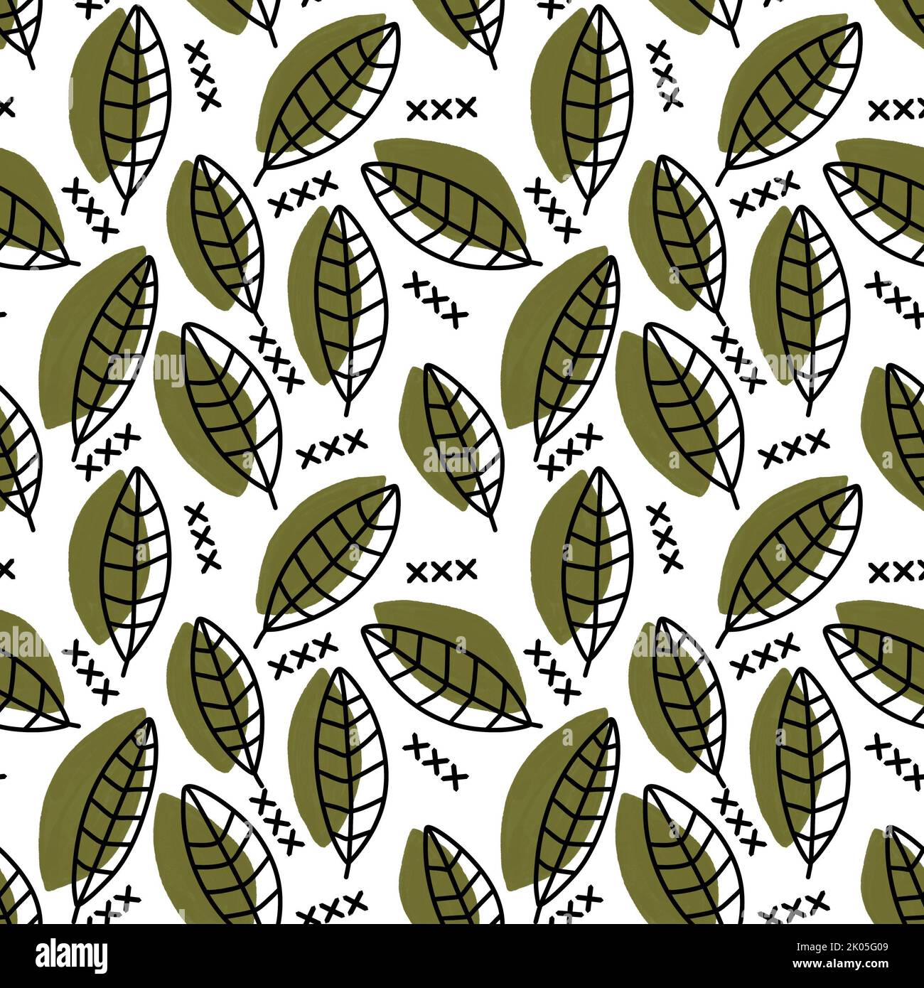 Simple floral seamless leaves line art silhouette pattern for wrapping ...