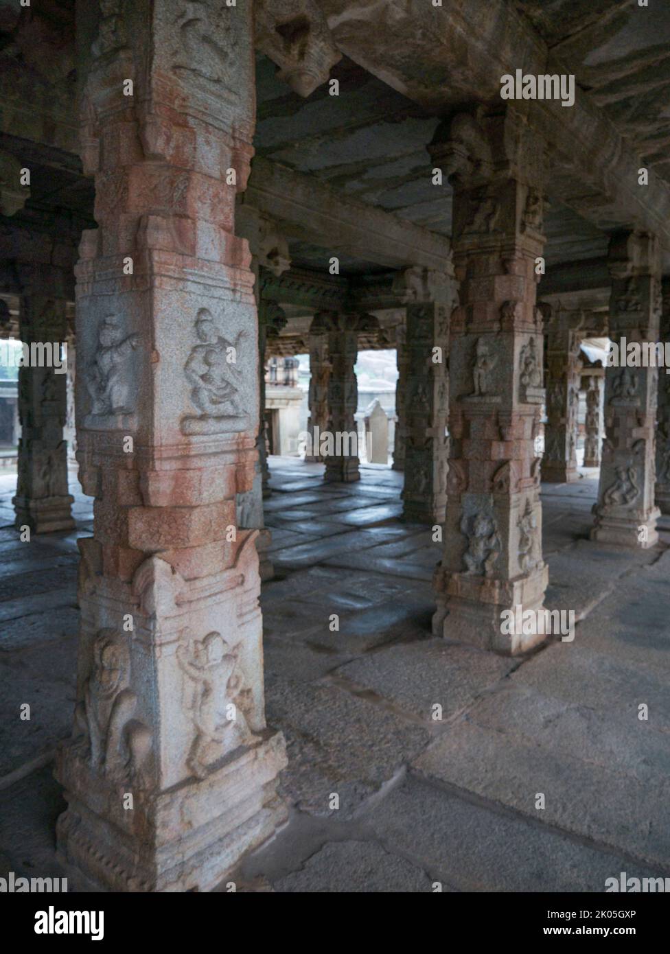 Beautifully carved pillars and mandapa of Krishna temple at Hampi state ...