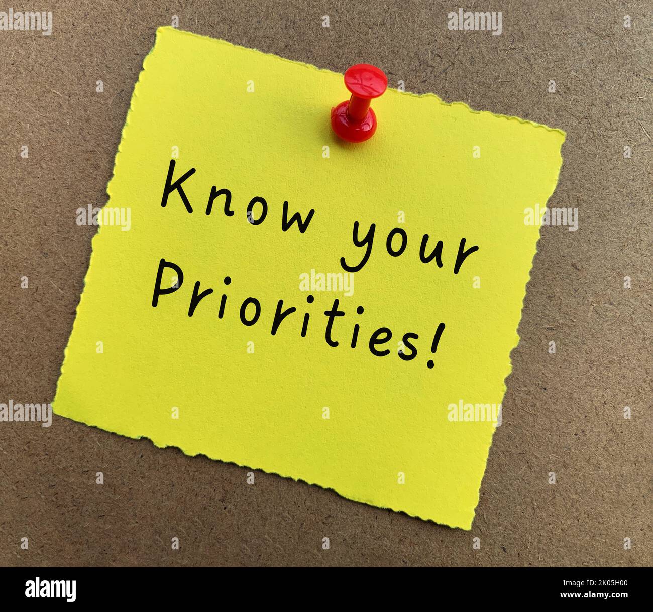 Know your priorities text on yellow notepad with wooden background ... Know your priorities text on yellow notepad with wooden background ...