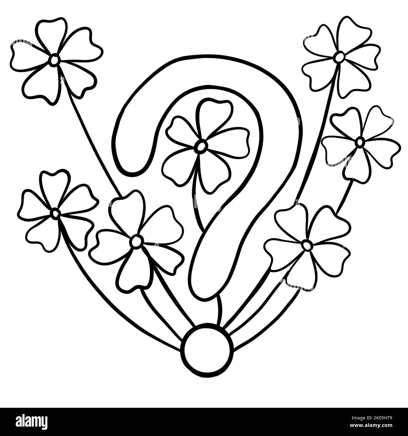 Hand drawn illustration of question mark with leaves flowers nature ...