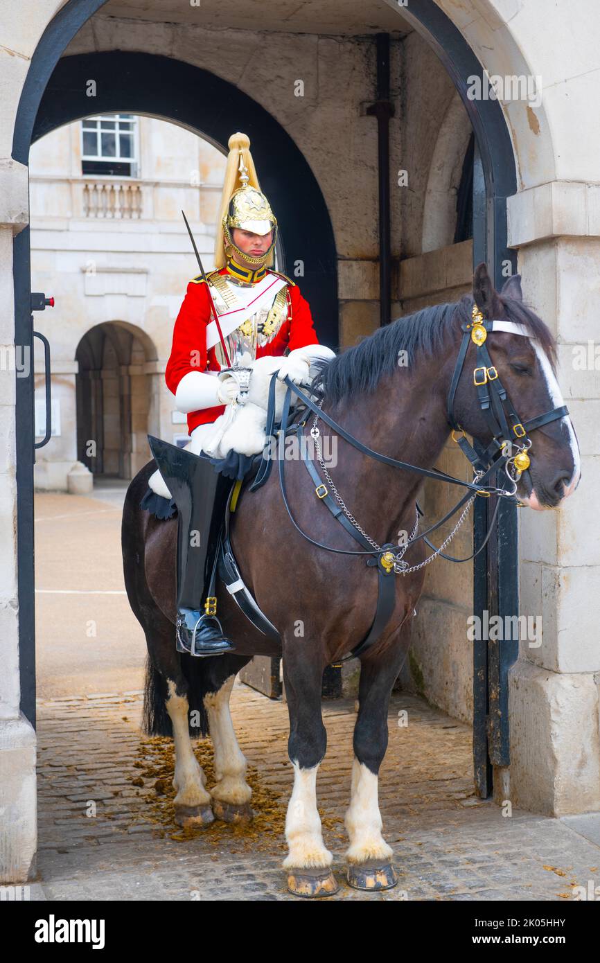 A mounted trooper of the Life Guards on duty at Horse Guards building ...