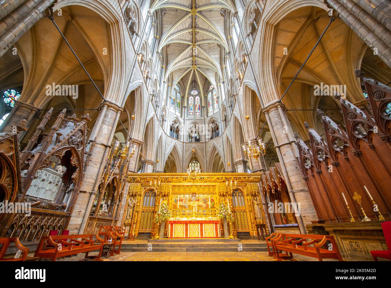 Altar of Westminster Abbey with Gothic style. The church is located next to Palace of ...