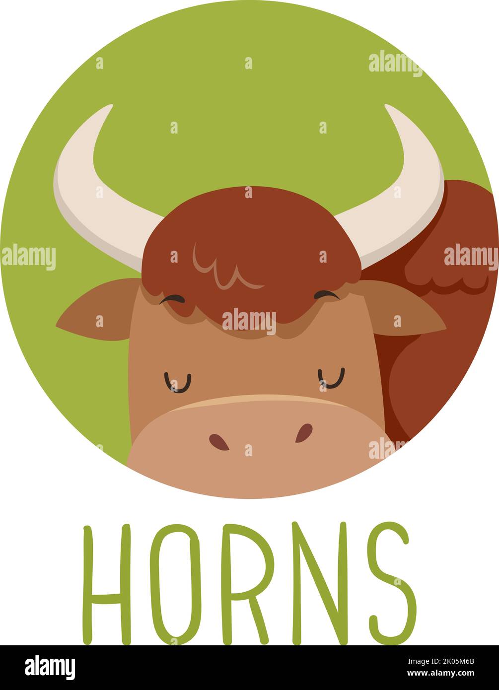 Illustration of a Yak Animal Showing Its Horns. Learning Body Parts Stock Photo - Alamy