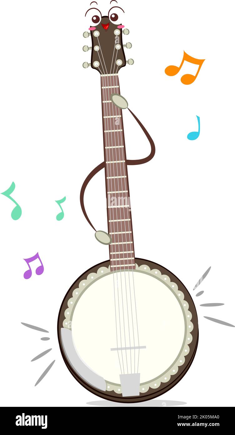 Illustration of Mascot Banjo Musical Instrument with Playing Strings ...