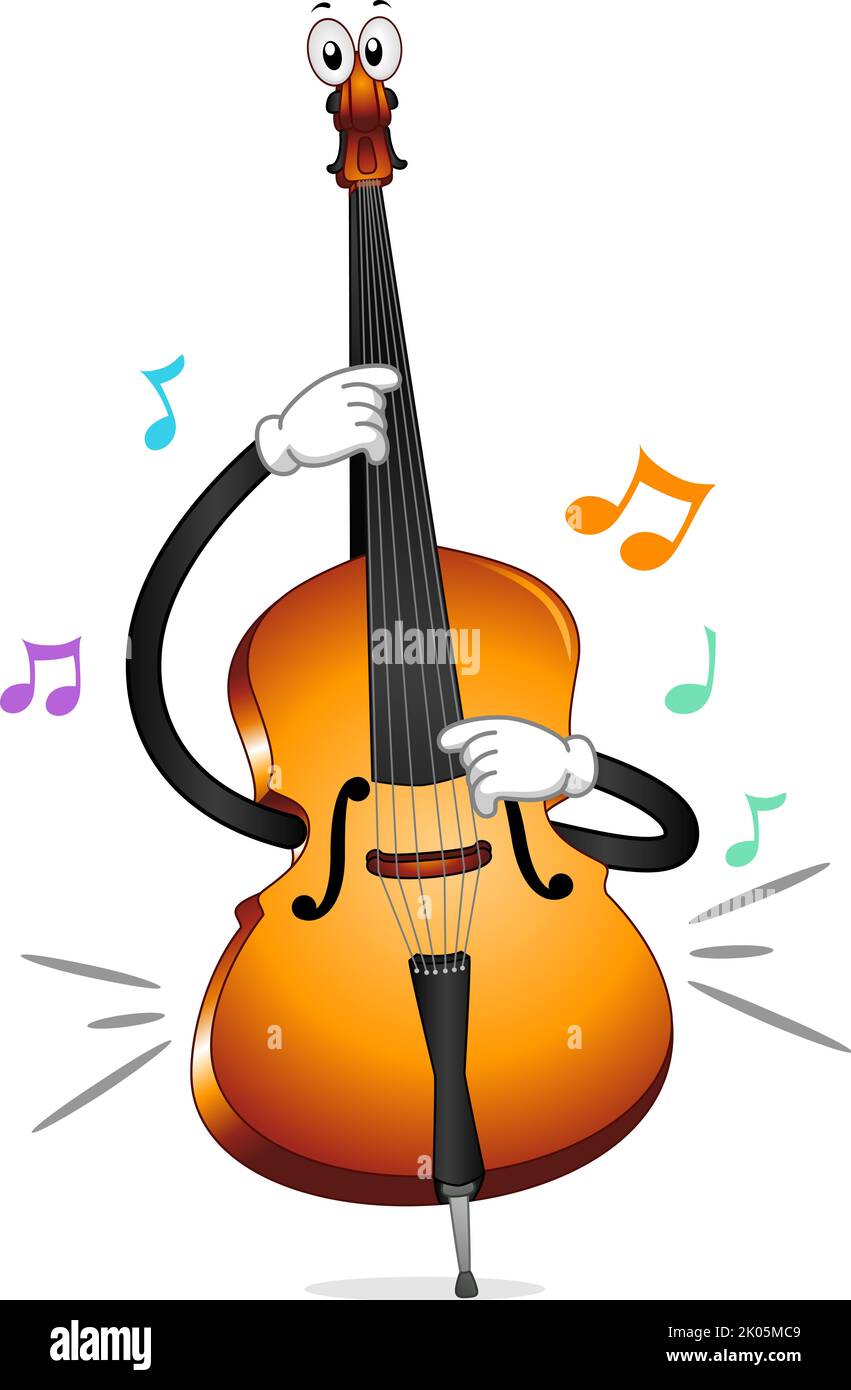 Illustration of Mascot Upright Bass String Instrument Playing with ...