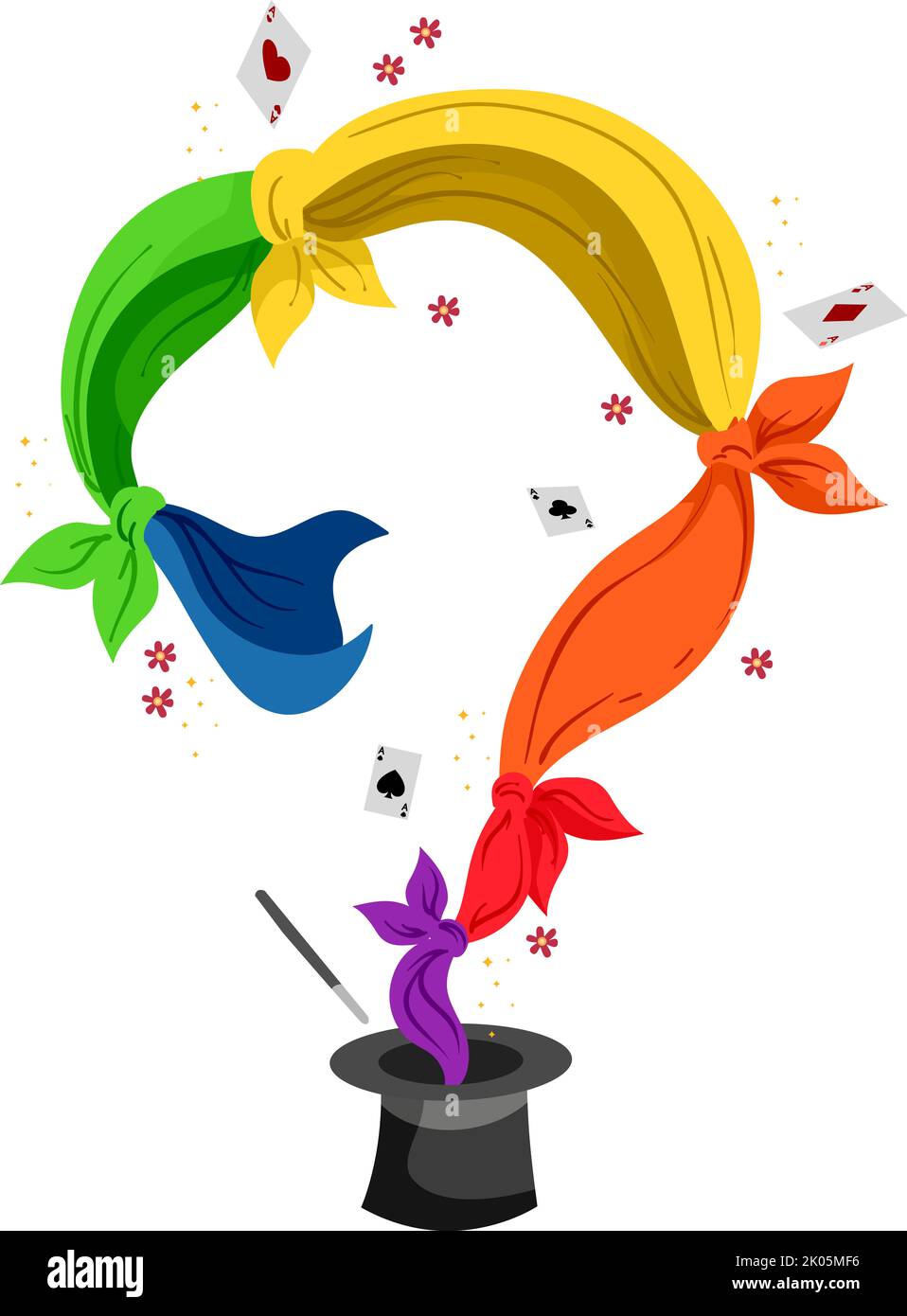 Illustration of Magic Top Hat, Floating Wand and Cards with Tied ...