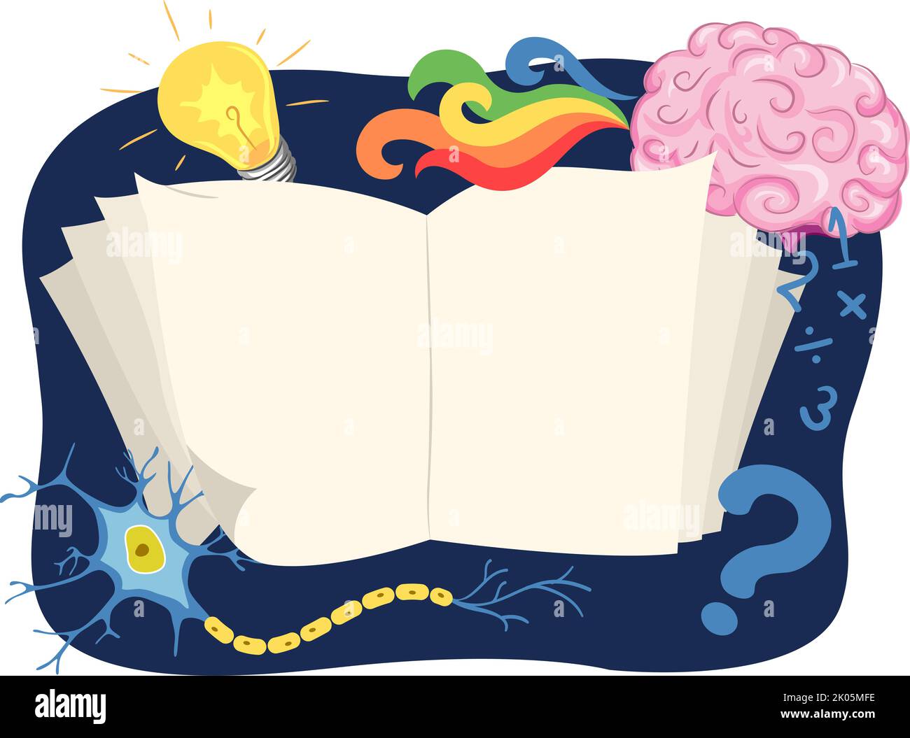 Illustration of Open Book about the Brain with Light Bulb, Math Numbers ...
