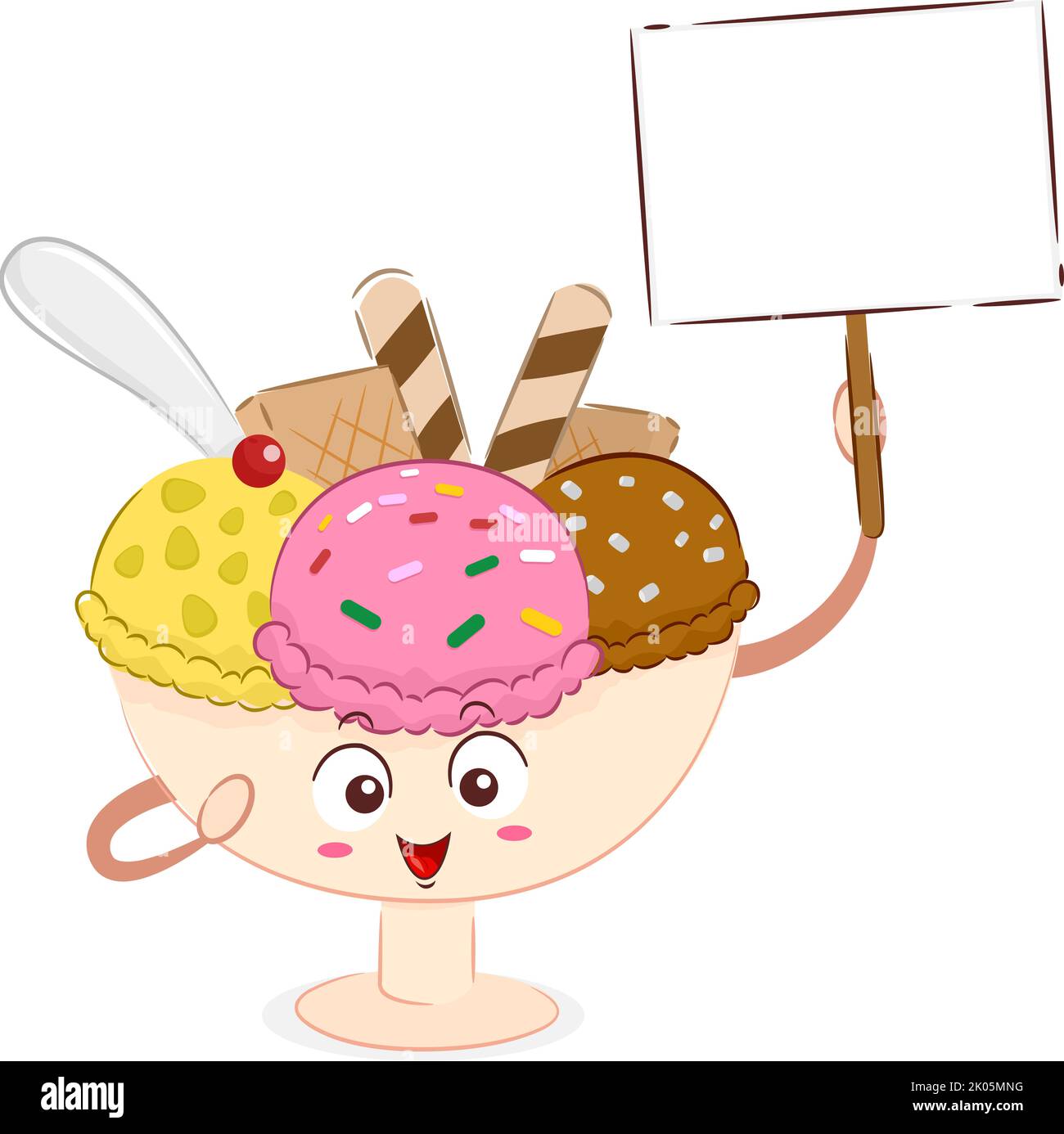 Illustration of Mascot Ice Cream Sundae Holding Blank Board on Ice ...