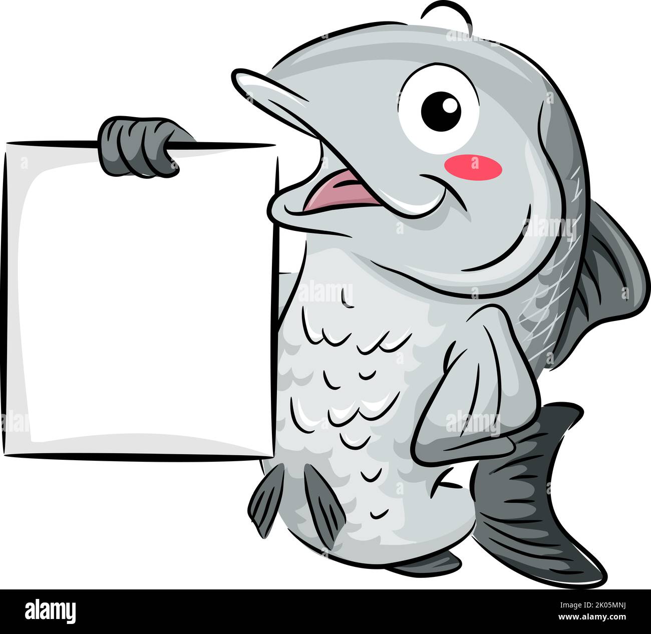 Illustration of Mascot Salmon Fish Holding a Blank Paper or Board Stock ...