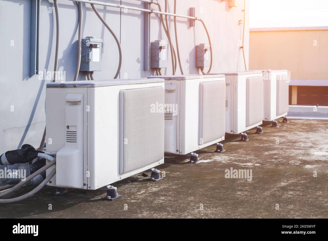 Air conditioning (HVAC) on the roof of an industrial building Stock ...