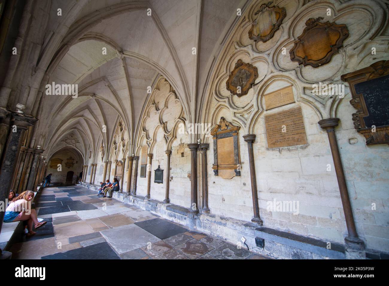 Cloister of Westminster Abbey with Gothic style. The church is located ...