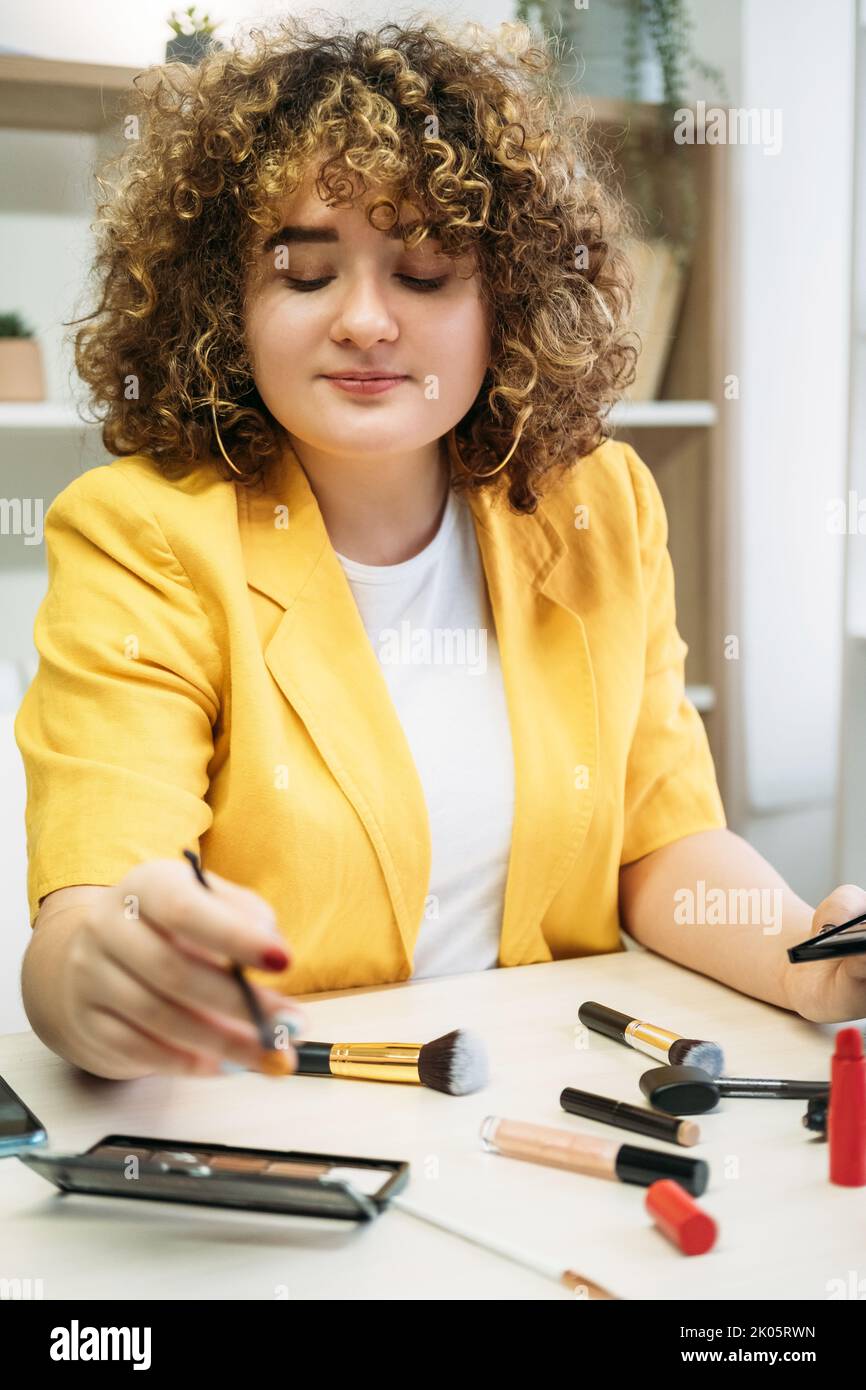 facial makeup women joys lady picking eye shadow Stock Photo - Alamy