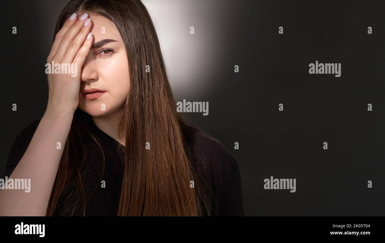 hurt woman family abuse desperate overweight lady Stock Photo - Alamy