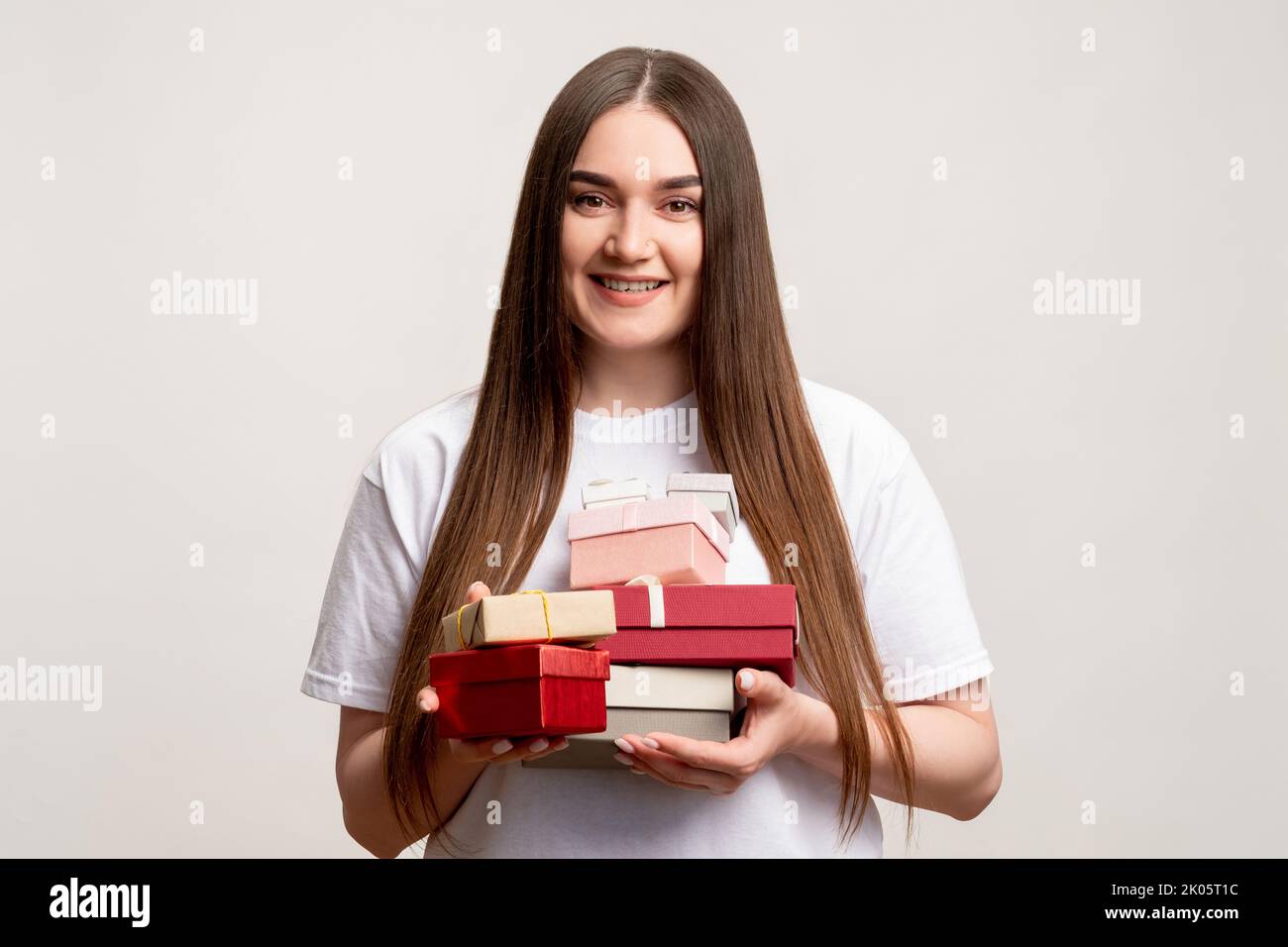 Portrait happy chubby woman hi-res stock photography and images - Alamy