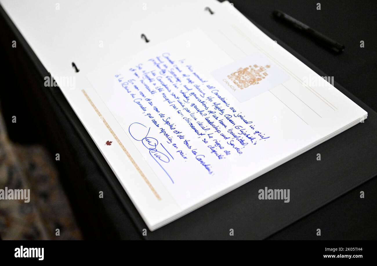 A note written by Prime Minister Justin Trudeau is seen after he signed ...