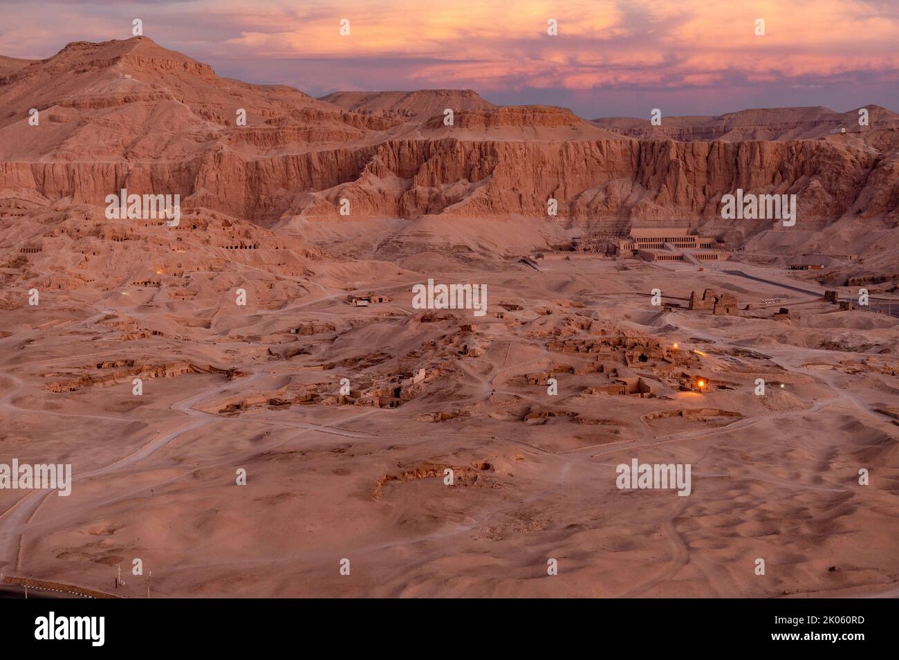 Aerial view of the Valley of the Kings in Luxor at sunrise Stock Photo ...