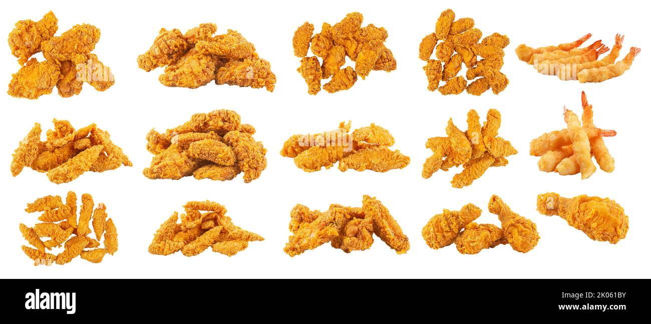 Assorted fried chicken and tempura shrimp collage Stock Photo - Alamy
