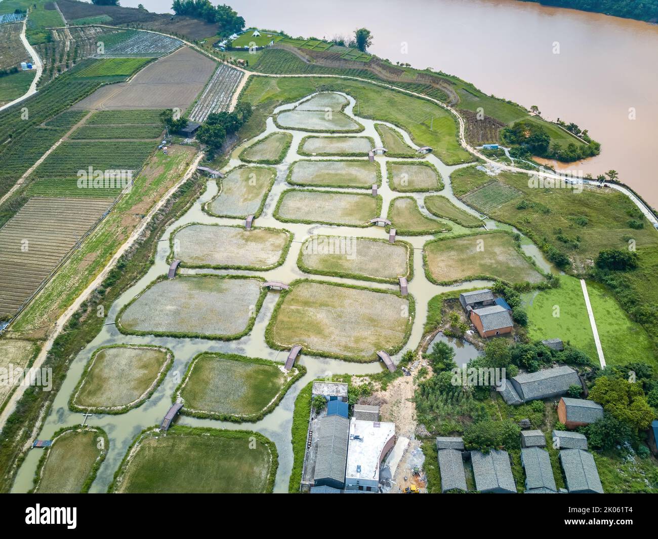 Regular paddy fields and fields in the countryside of Guangxi, China ...