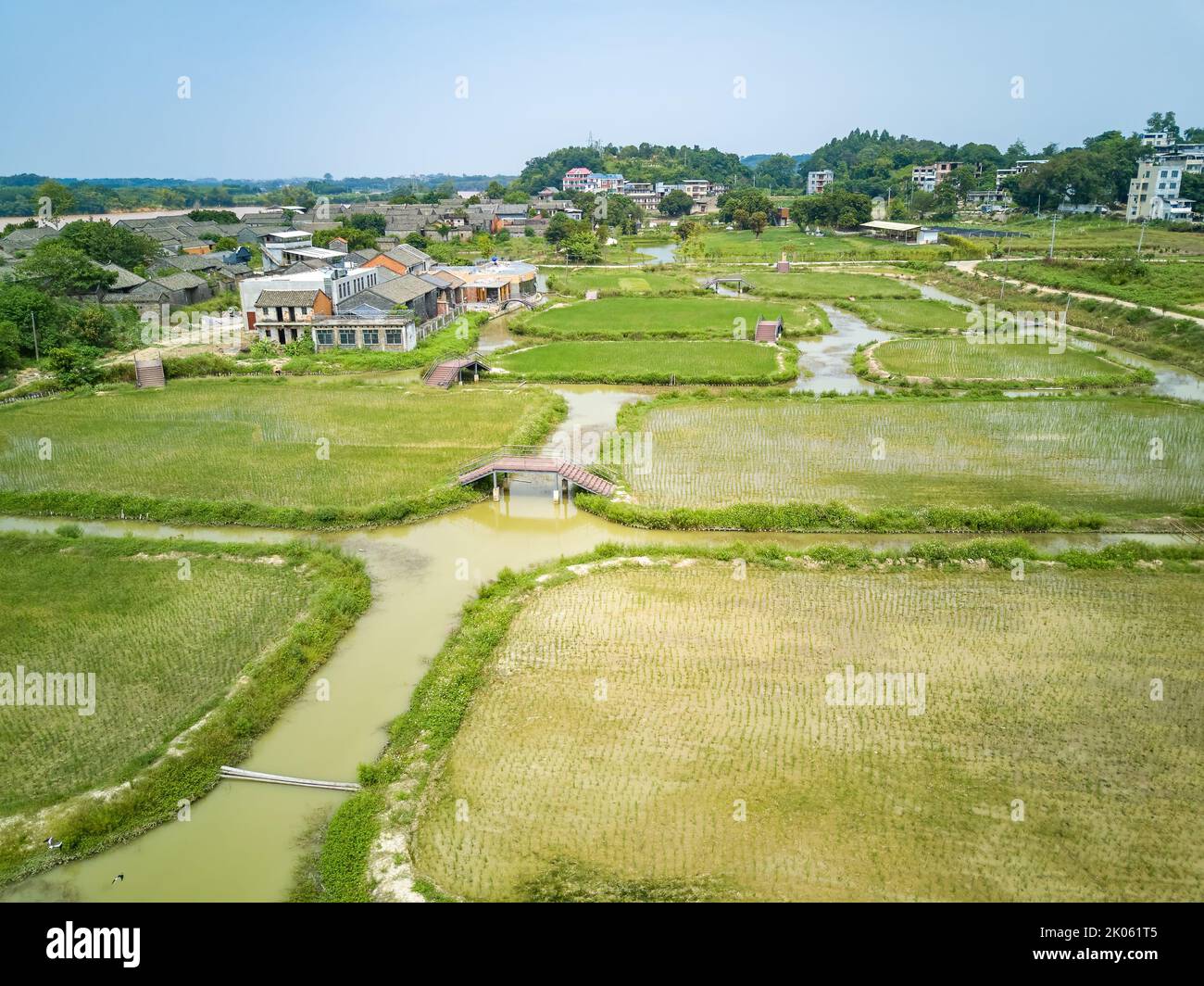 Regular paddy fields and fields in the countryside of Guangxi, China ...