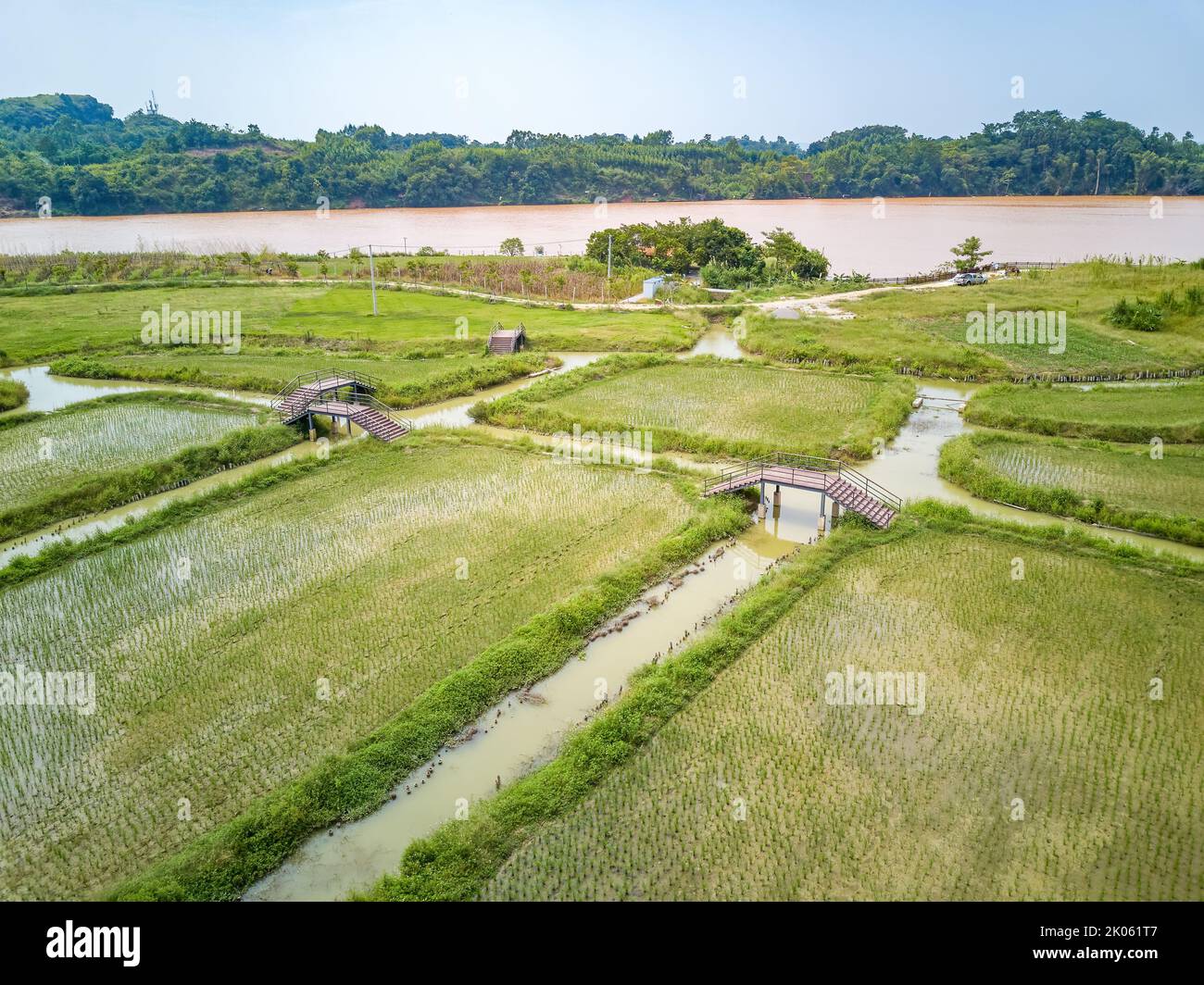 Regular paddy fields and fields in the countryside of Guangxi, China ...