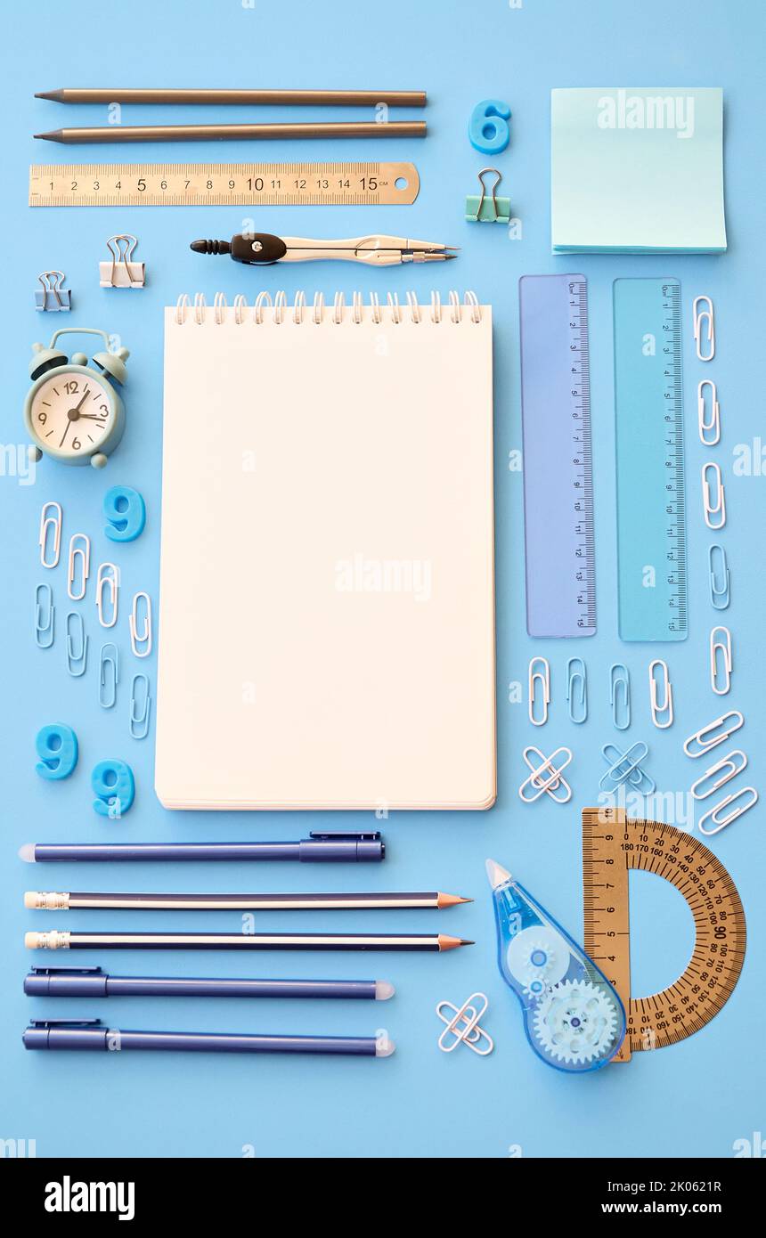 Blue school supplies hi-res stock photography and images - Alamy