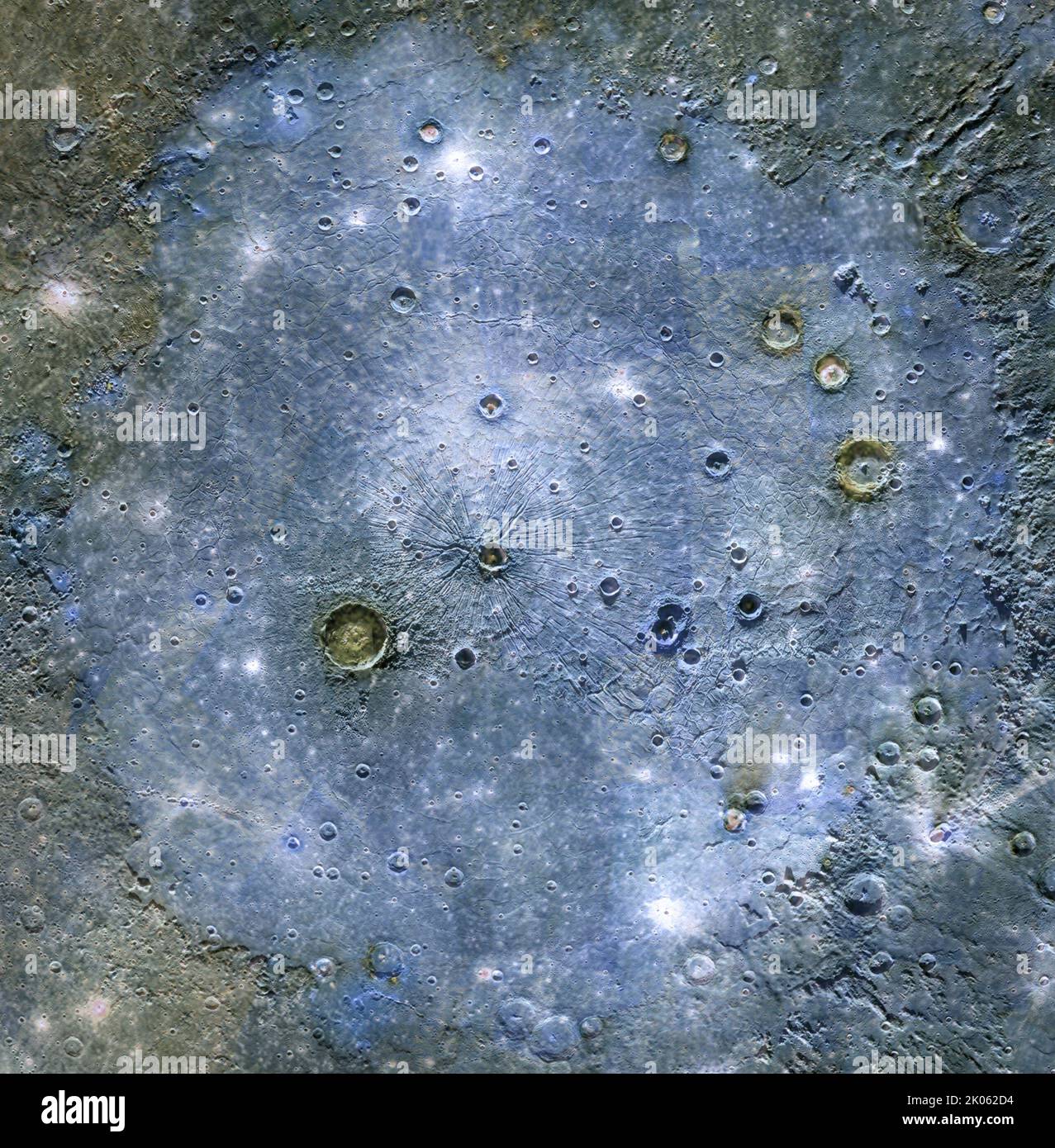 Planet Mercury surface details enhanced colors, blue filter. Elements ...