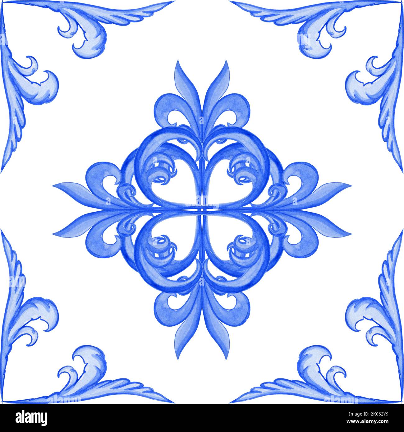 Majolica seamless pattern. Sicilian hand drawn blue ornament ...
