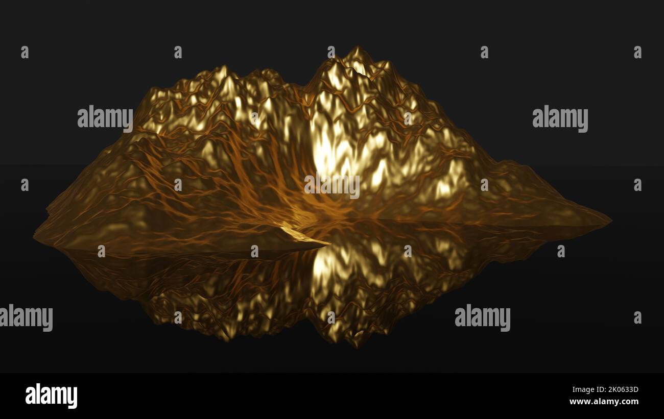 golden mountain of financial well-being on a dark background 3d ...