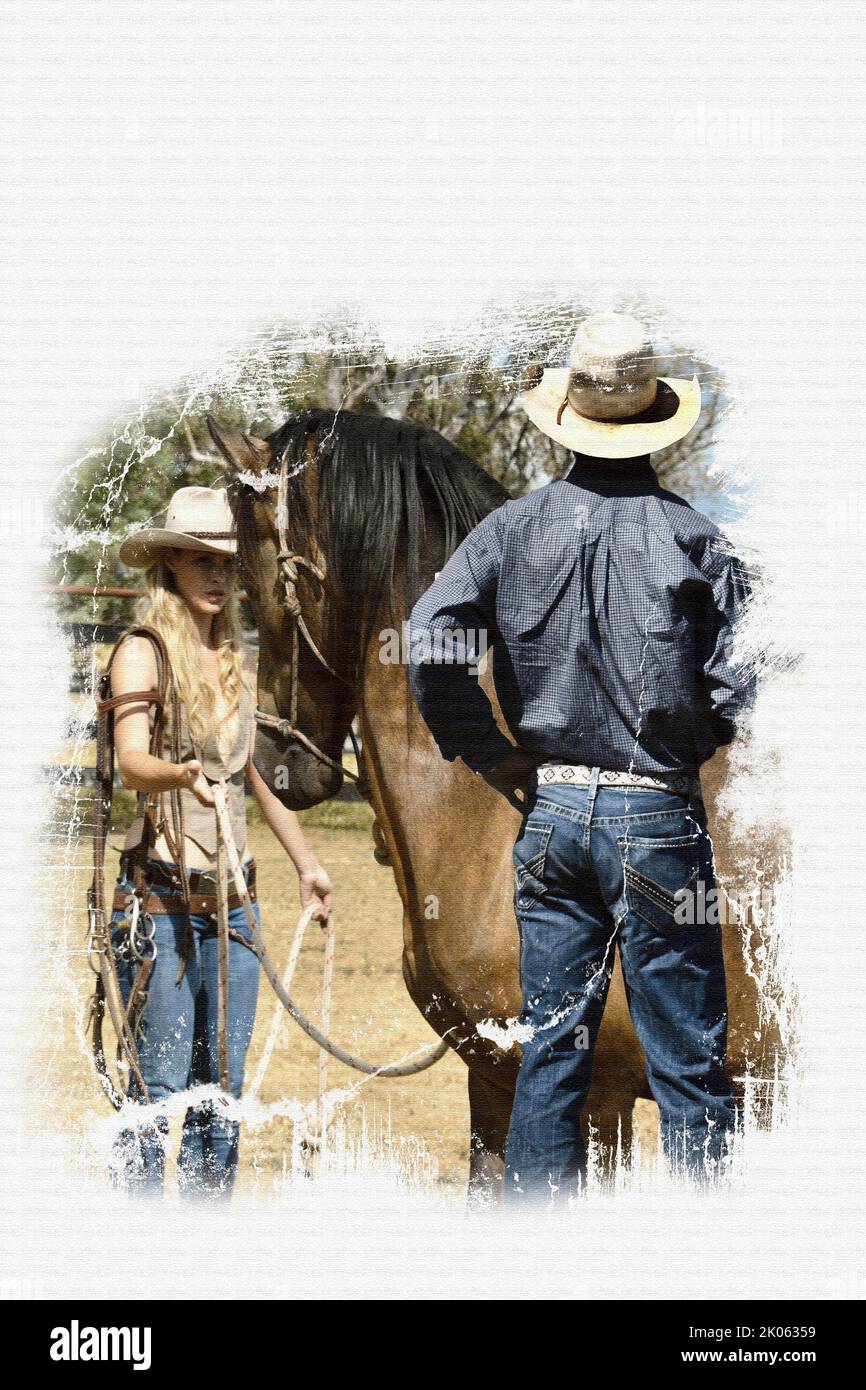 STAND BACK COWBOY, SHE'LL SHOOT YOU Stock Photo - Alamy