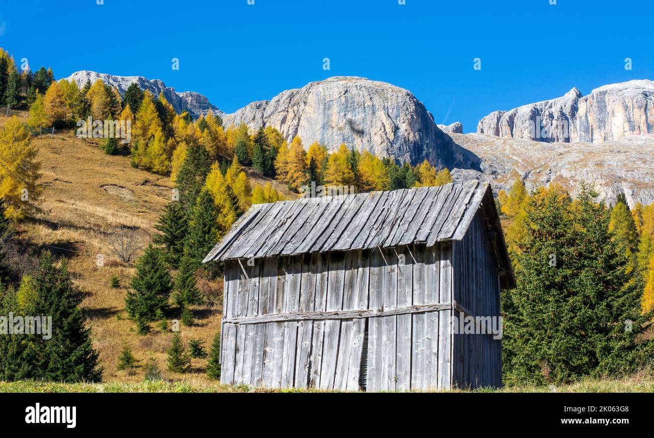 the little shack in front of the autumn mountains Stock Photo - Alamy