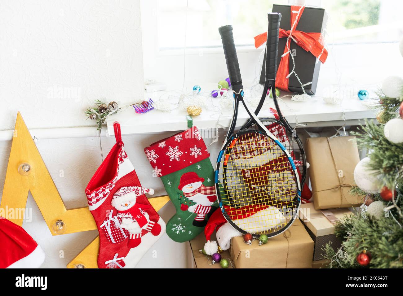 tennis rackets as a gift for Christmas Stock Photo - Alamy