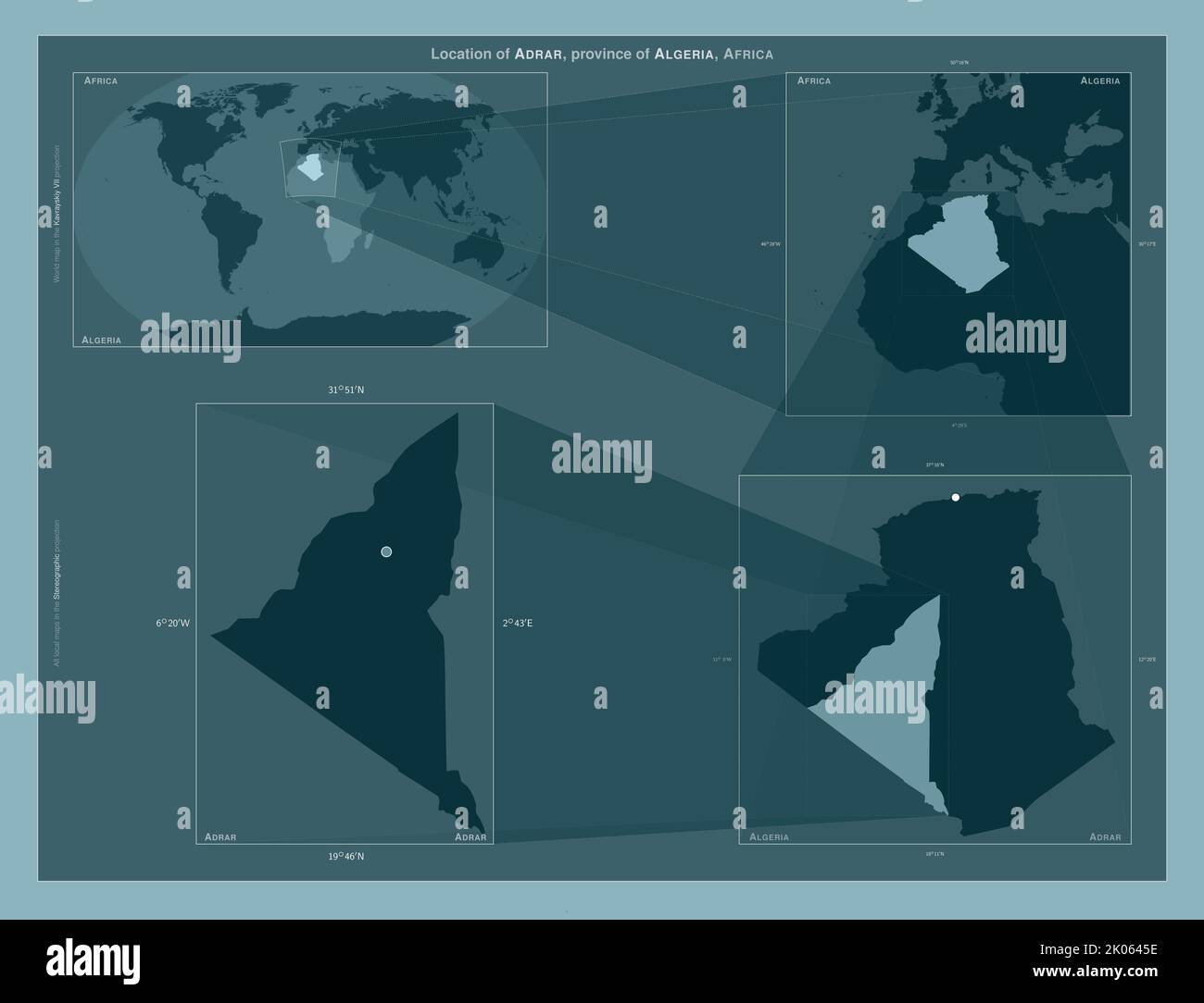 Adrar, province of Algeria. Diagram showing the location of the region ...