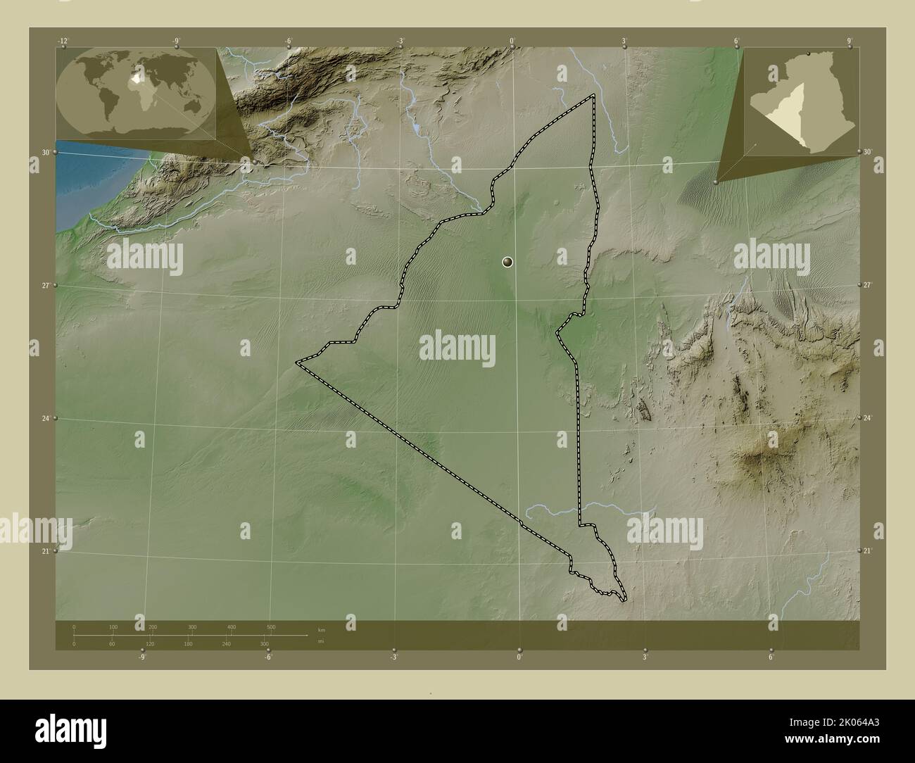 Adrar, province of Algeria. Elevation map colored in wiki style with ...