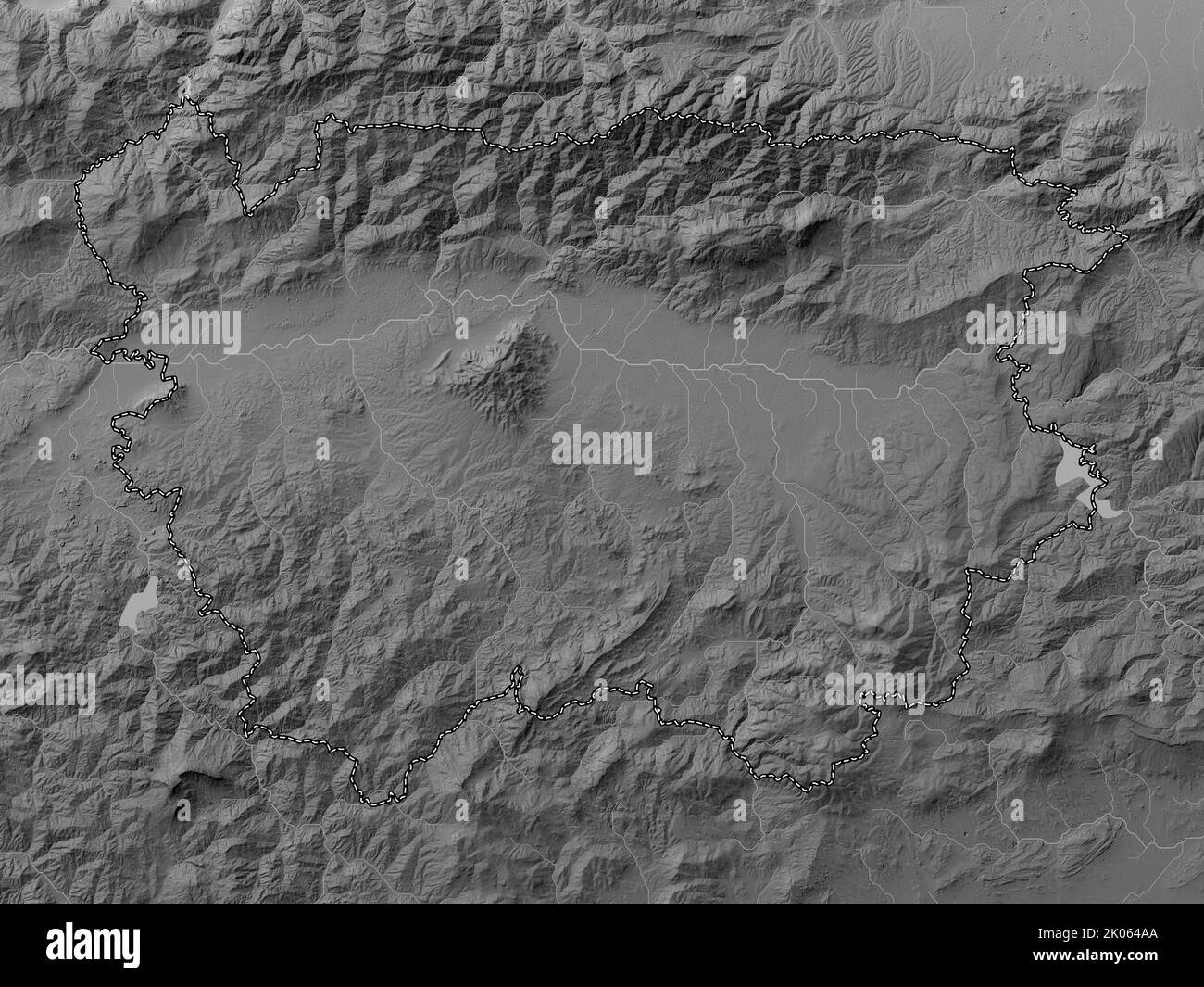 Ain Defla, province of Algeria. Grayscale elevation map with lakes and ...