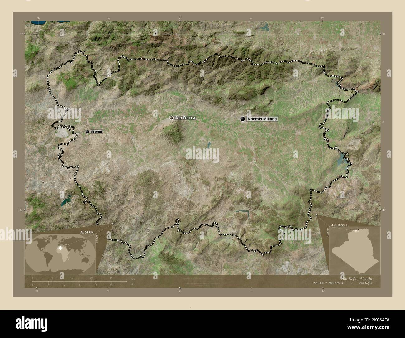 Ain Defla, province of Algeria. High resolution satellite map ...