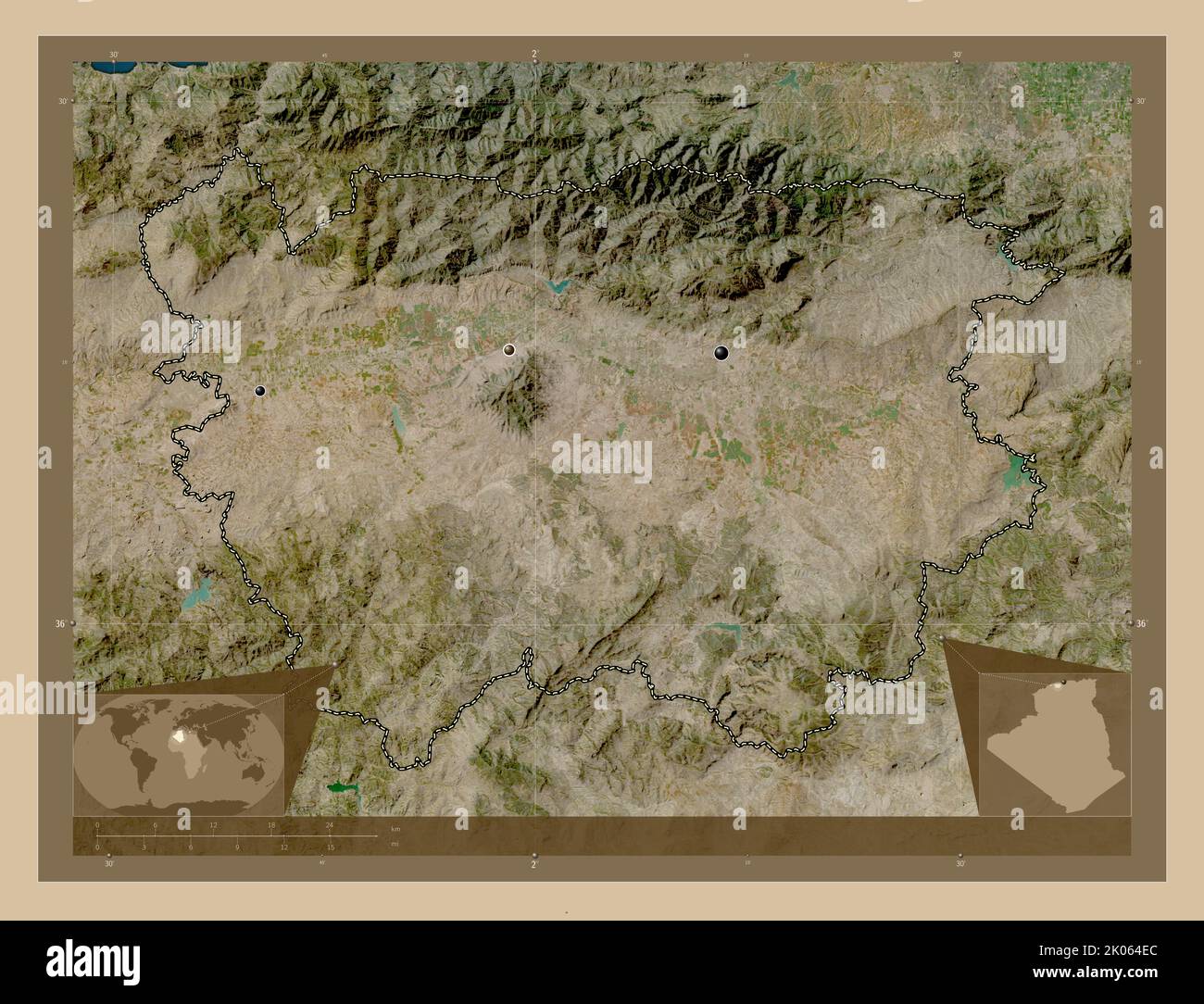Ain Defla, province of Algeria. Low resolution satellite map. Locations ...