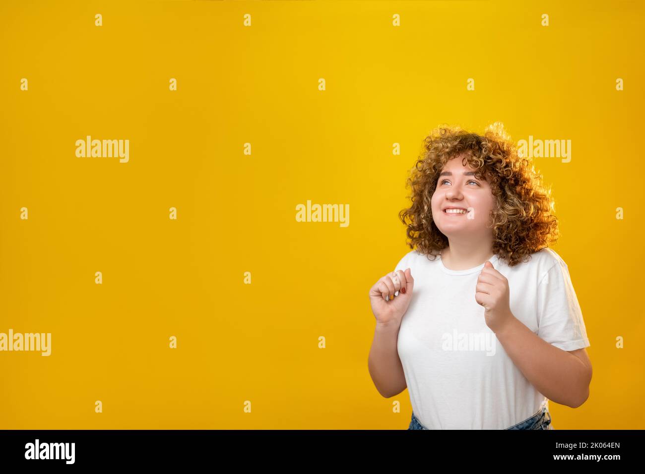 excited girl positive emotions happy plus size Stock Photo - Alamy