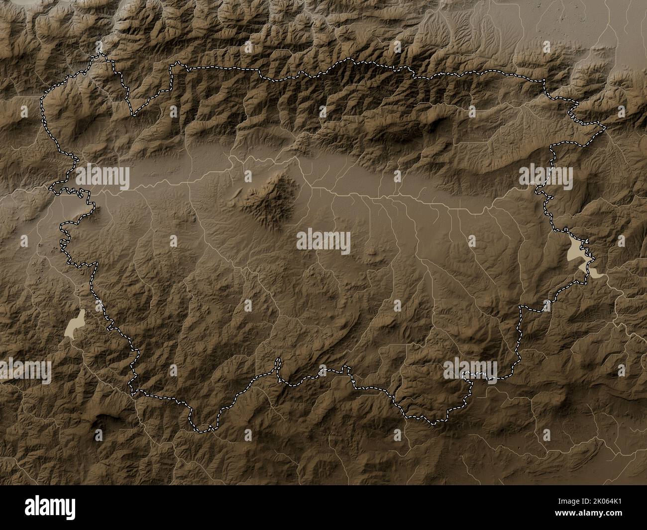 Ain Defla, province of Algeria. Elevation map colored in sepia tones ...