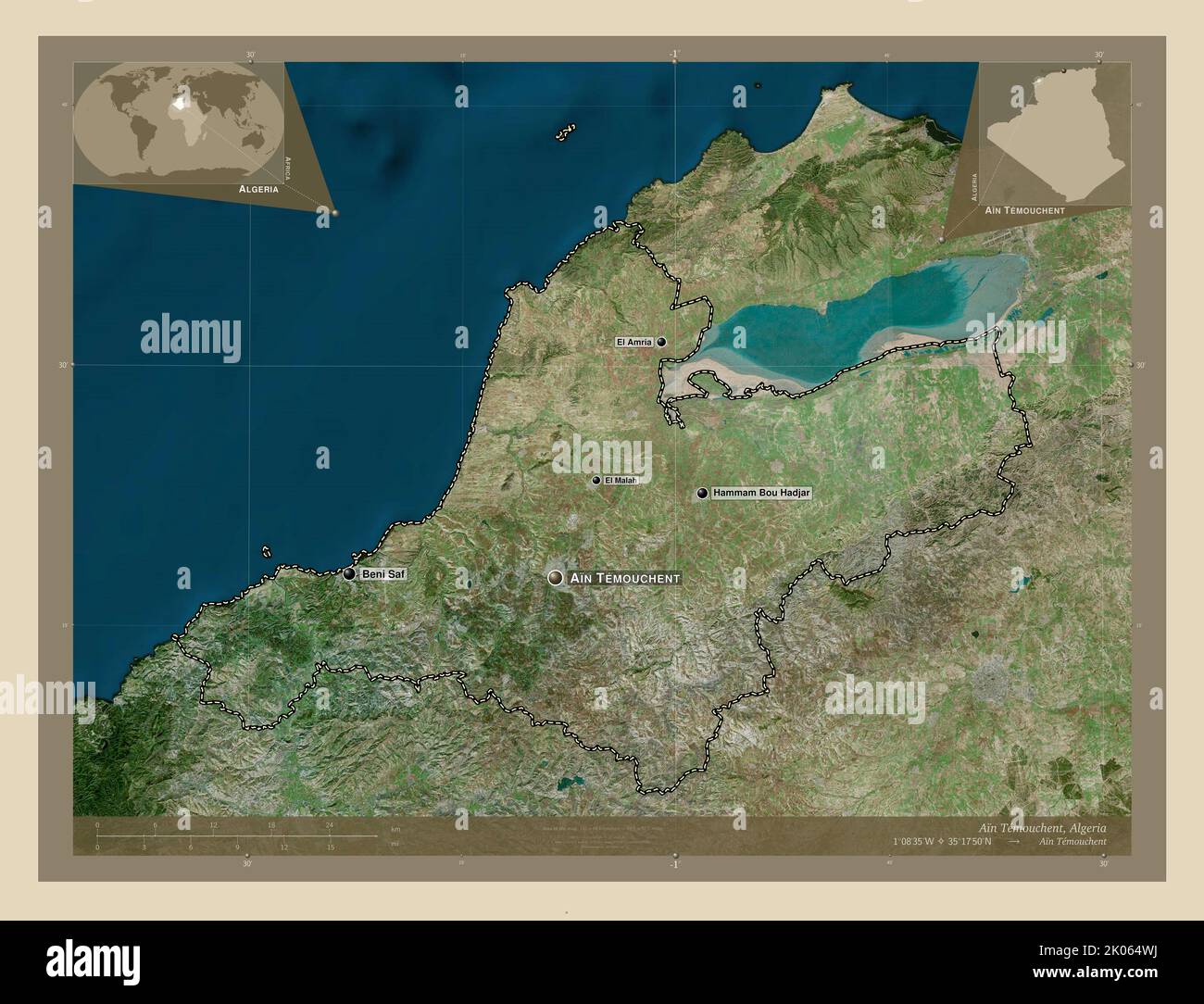 Ain Temouchent, province of Algeria. High resolution satellite map ...