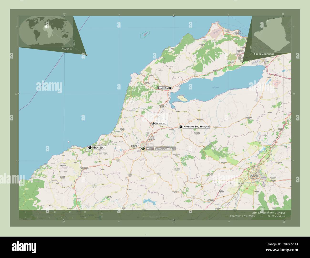 Ain Temouchent, province of Algeria. Open Street Map. Locations and ...