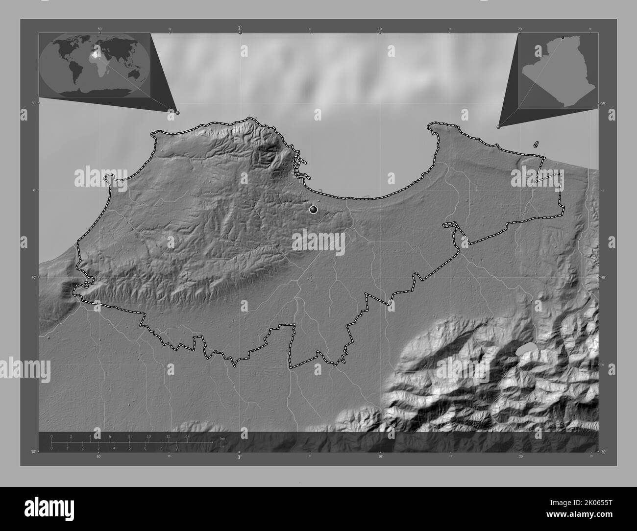 Alger, province of Algeria. Bilevel elevation map with lakes and rivers ...