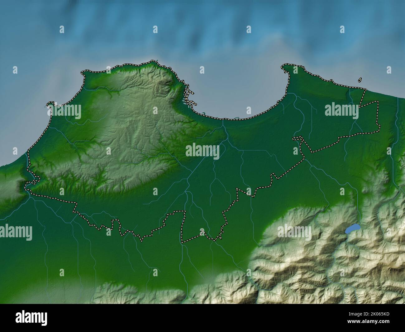 Alger, province of Algeria. Colored elevation map with lakes and rivers ...
