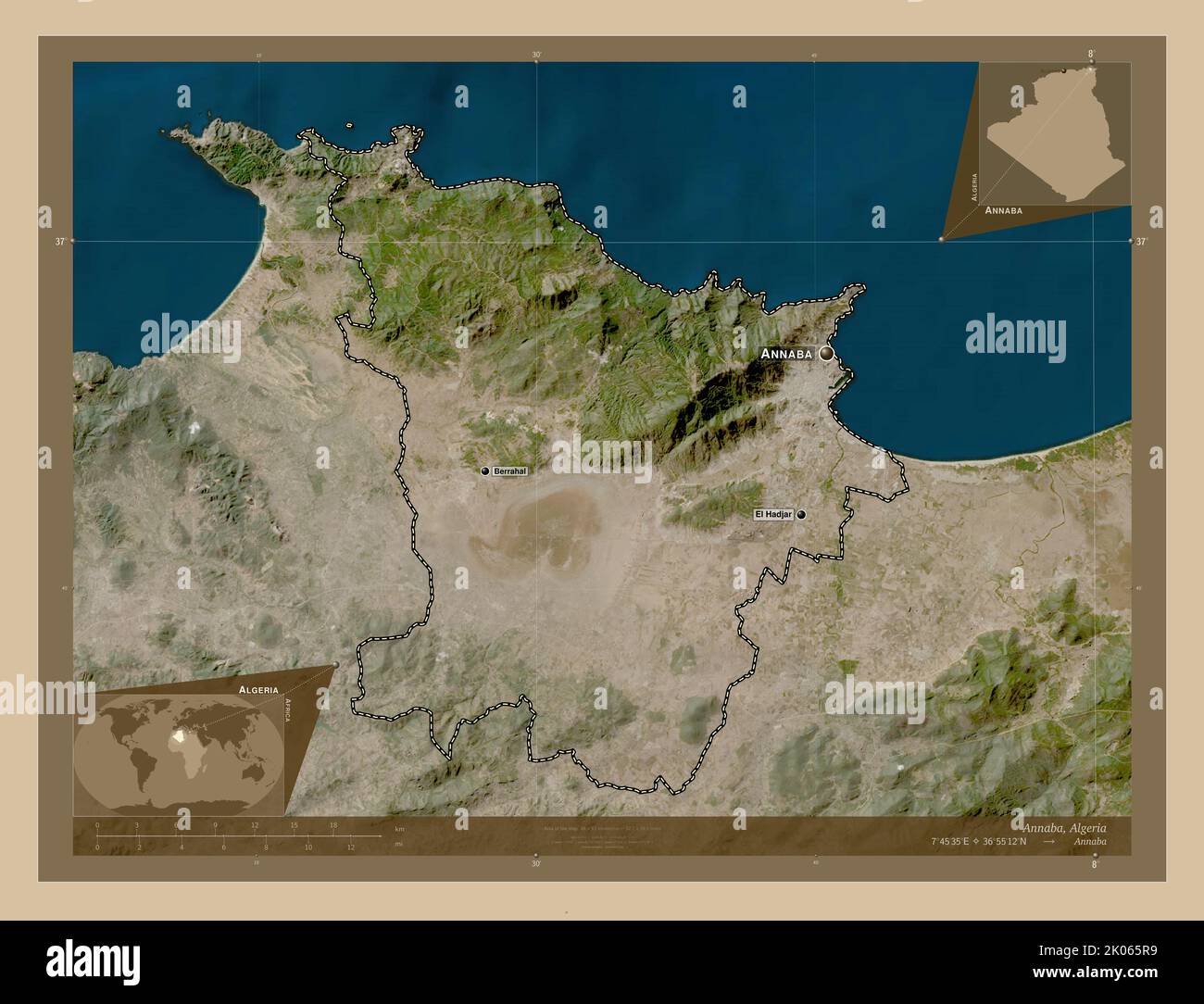 Annaba, province of Algeria. Low resolution satellite map. Locations ...