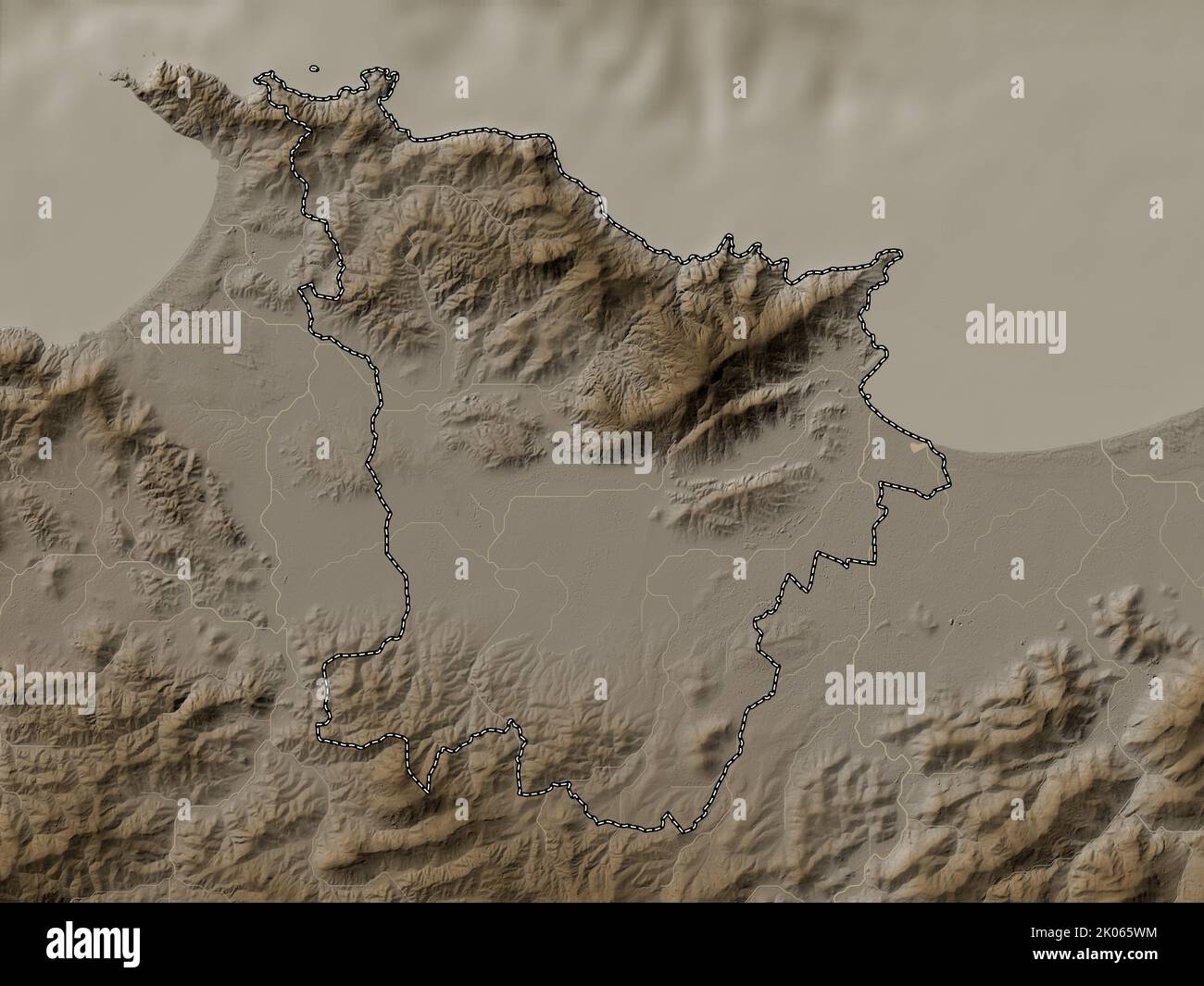 Annaba, province of Algeria. Elevation map colored in sepia tones with ...
