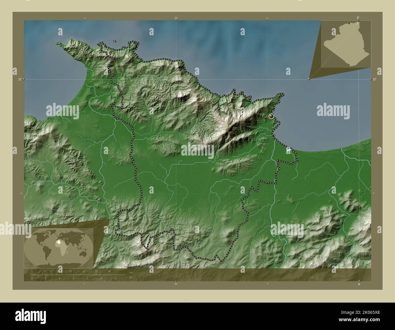 Annaba, province of Algeria. Elevation map colored in wiki style with ...