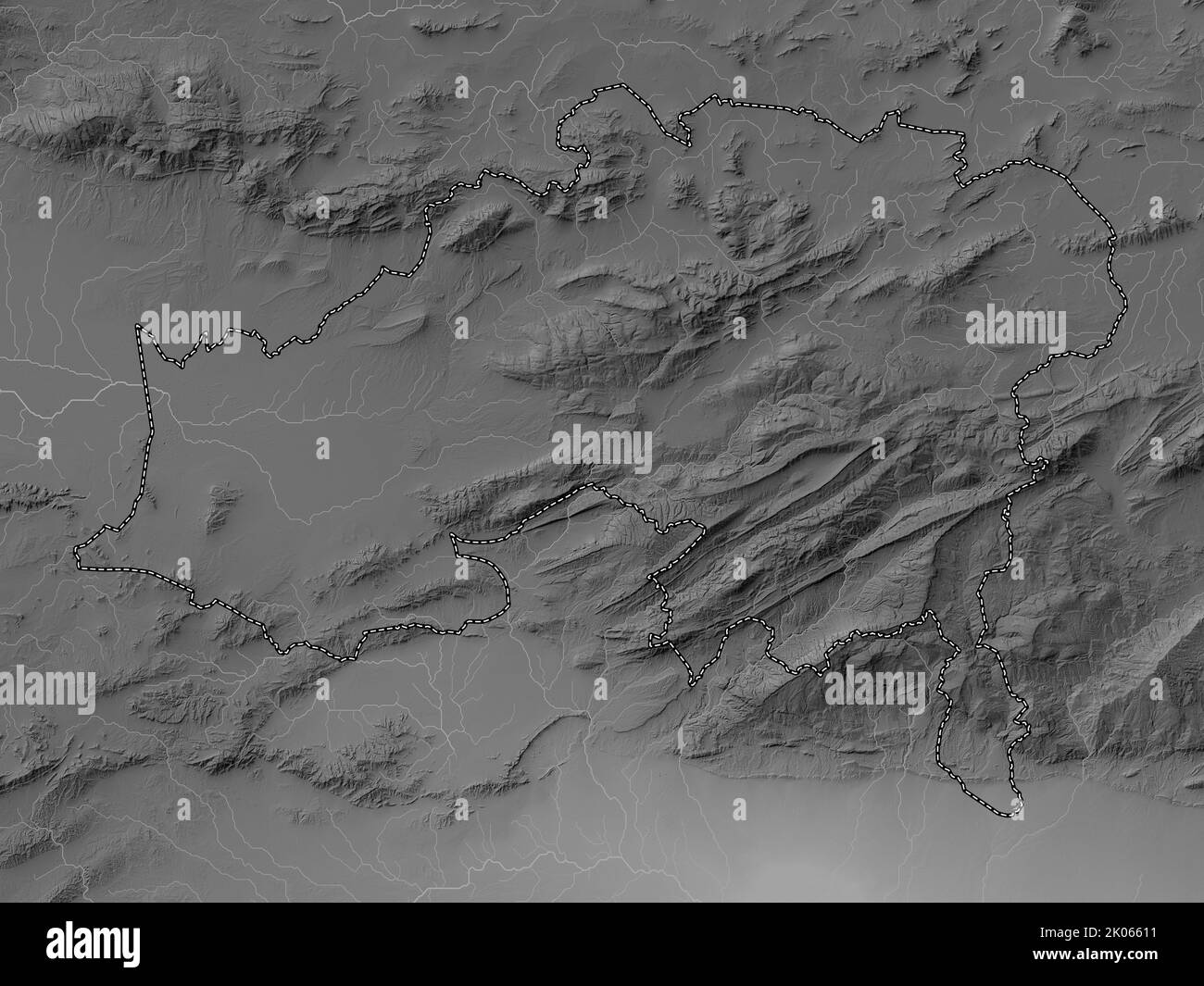 Batna, province of Algeria. Grayscale elevation map with lakes and ...